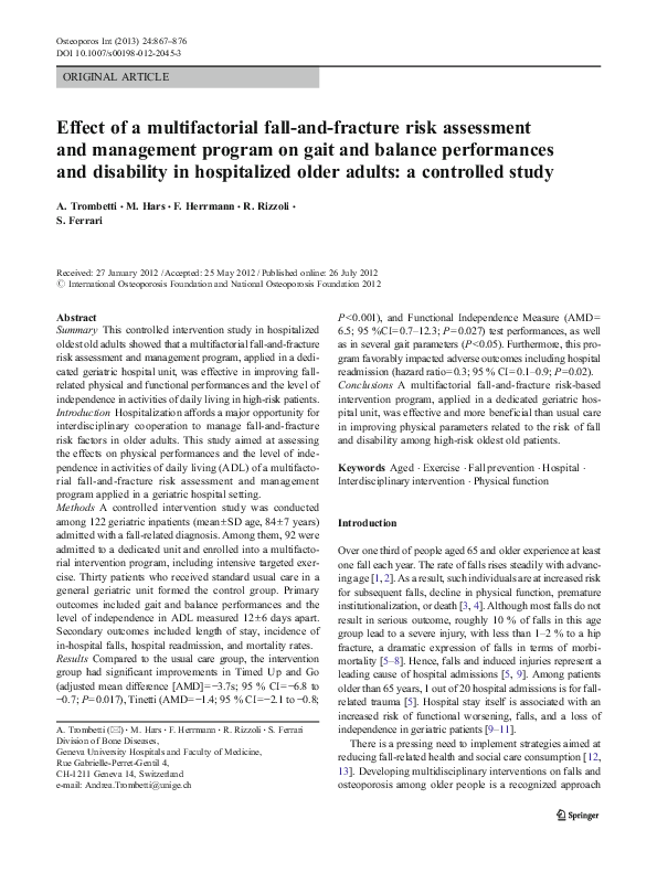 (PDF) Effect of a multifactorial fall-and-fracture risk assessment and ...