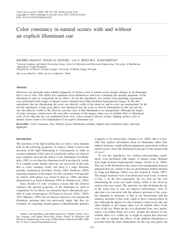 (PDF) Color constancy in natural scenes with and without an explicit illuminant cue