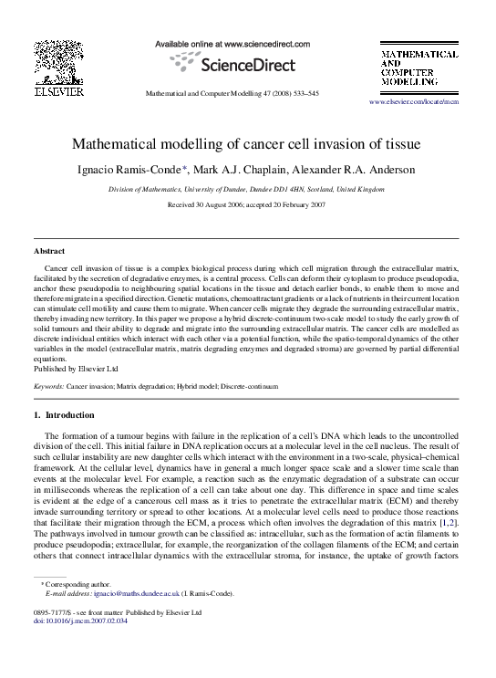 (PDF) Mathematical modelling of cancer cell invasion of tissue: Local ...