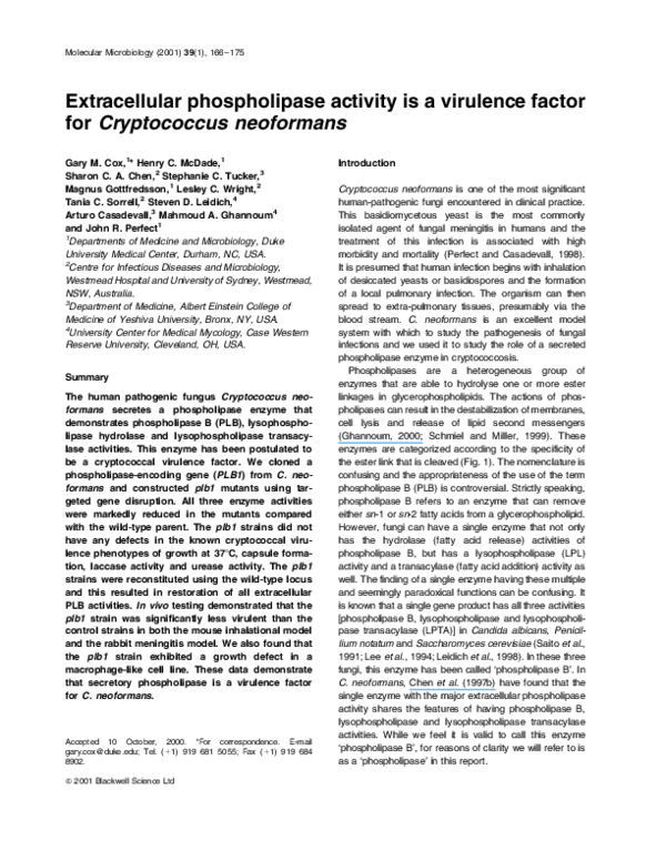 (PDF) Extracellular phospholipase activity is a virulence factor for ...