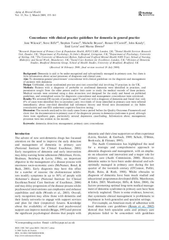 (PDF) Concordance with clinical practice guidelines for dementia in ...