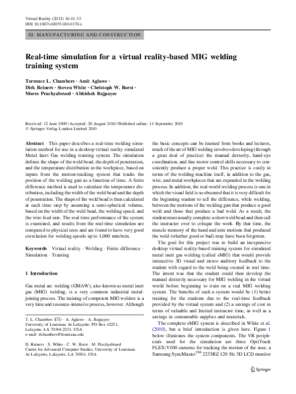 (PDF) Real-time simulation for a virtual reality-based MIG welding ...