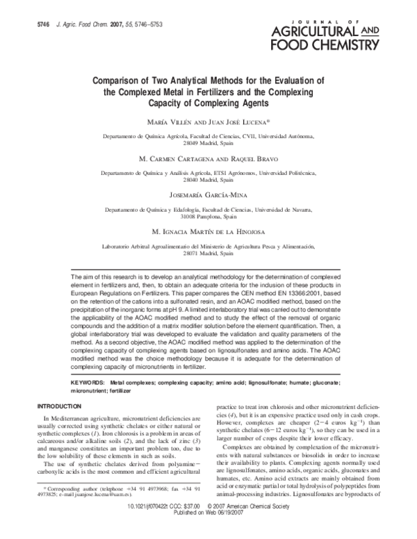 (PDF) Comparison of Two Analytical Methods for the Evaluation of the Complexed Metal in ...
