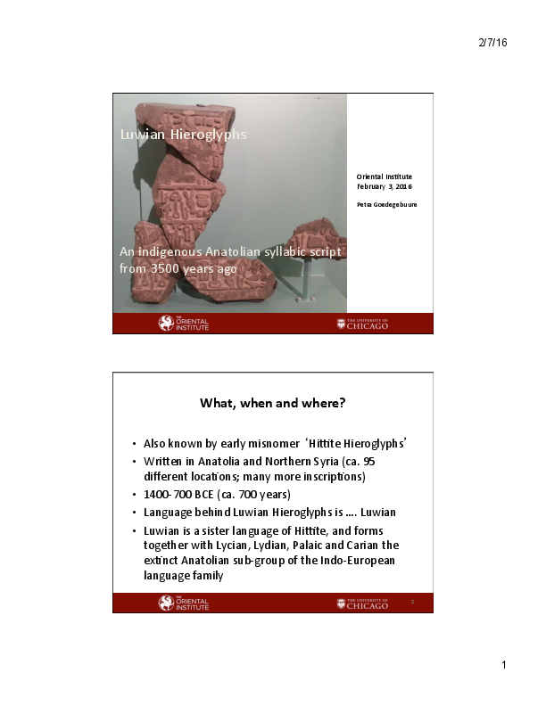 (PDF) Luwian Hieroglyphs. An indigenous Anatolian syllabic script from ...