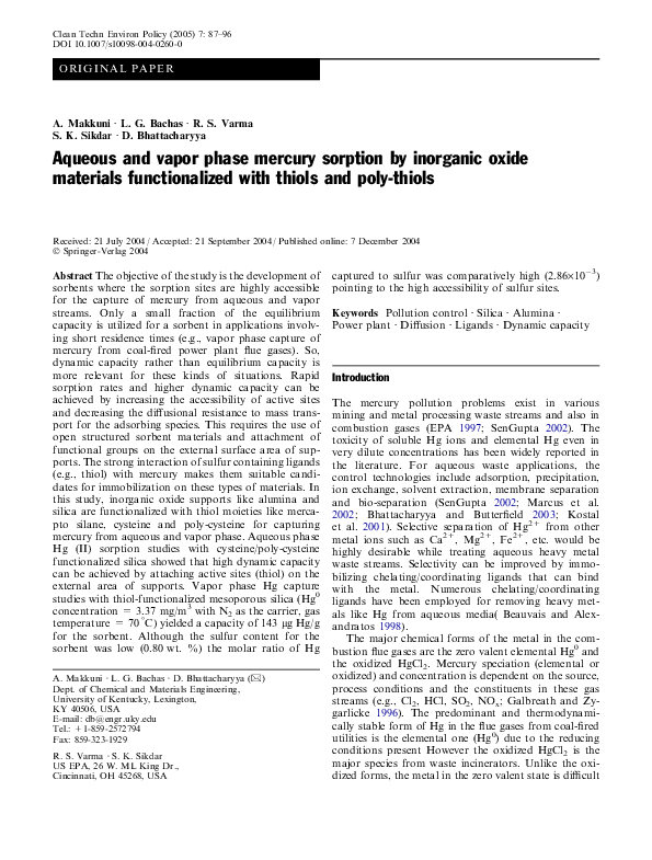 (PDF) Aqueous and vapor phase mercury sorption by inorganic oxide ...