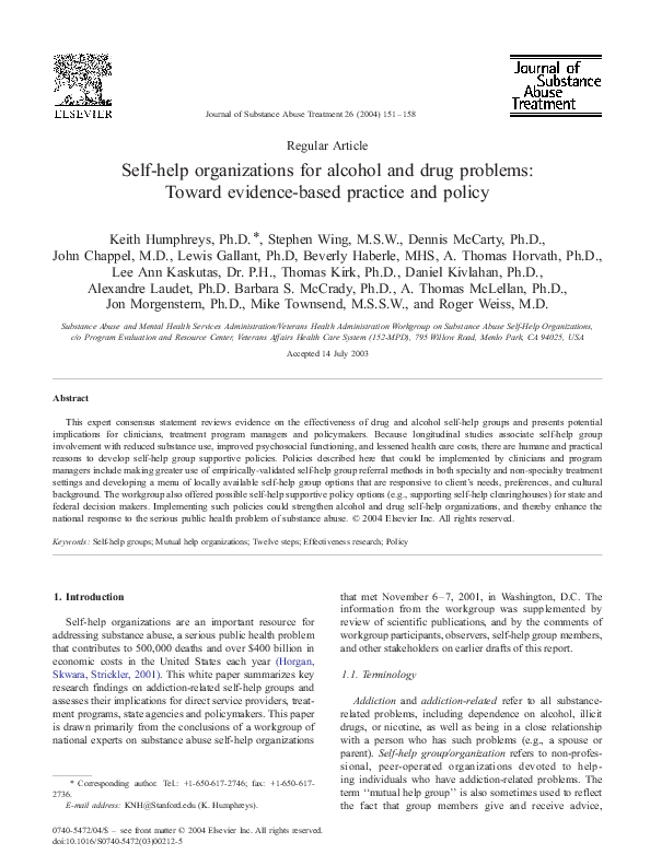 (PDF) Self-help organizations for alcohol and drug problems: Toward ...