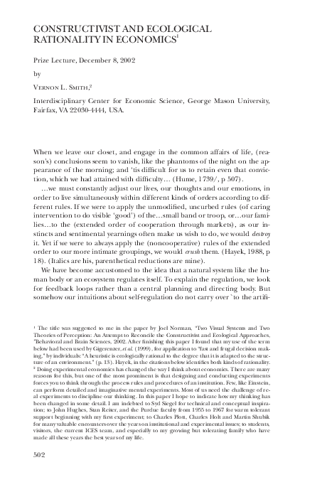 (PDF) Constructivist and Ecological Rationality in Economics