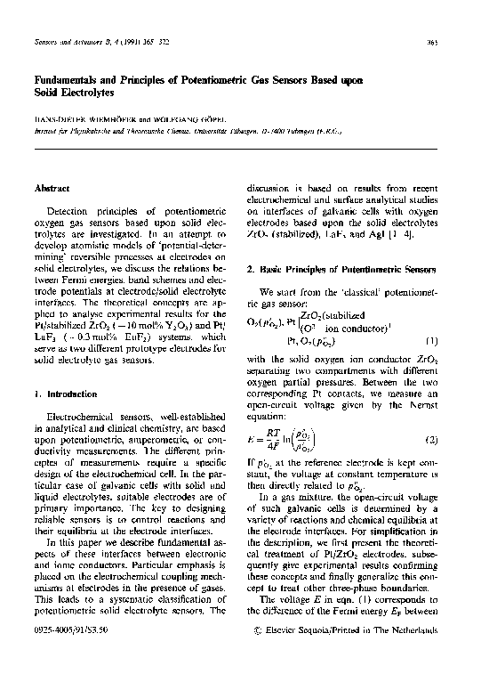 Pdf Fundamentals And Principles Of Potentiometric Gas Sensors Based Upon Solid Electrolytes