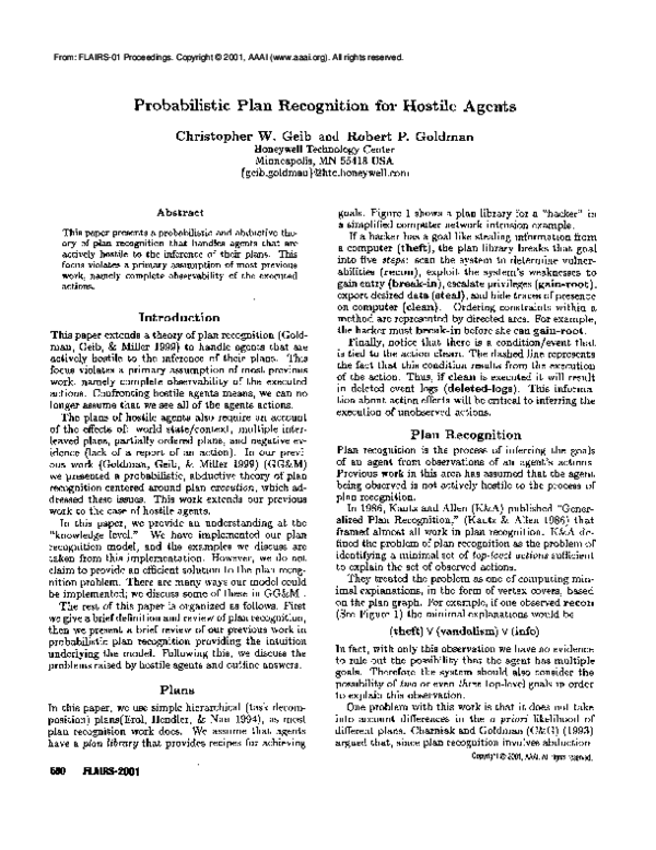 (PDF) Probabilistic plan recognition for hostile agents