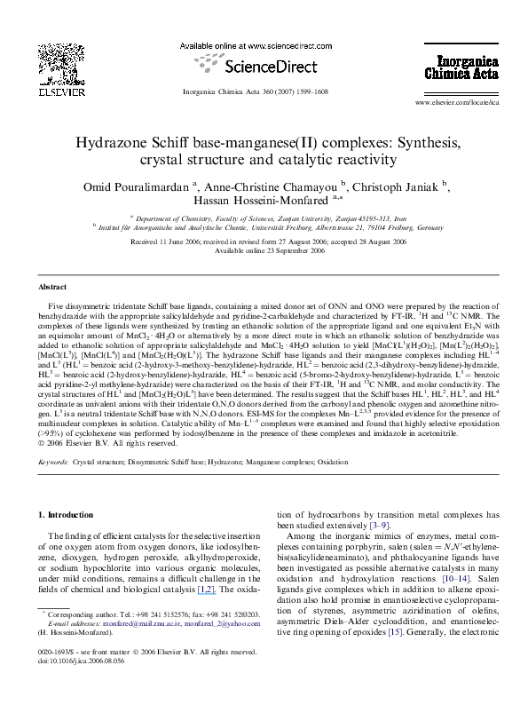 (PDF) Hydrazone Schiff base-manganese(II) complexes: Synthesis, crystal ...