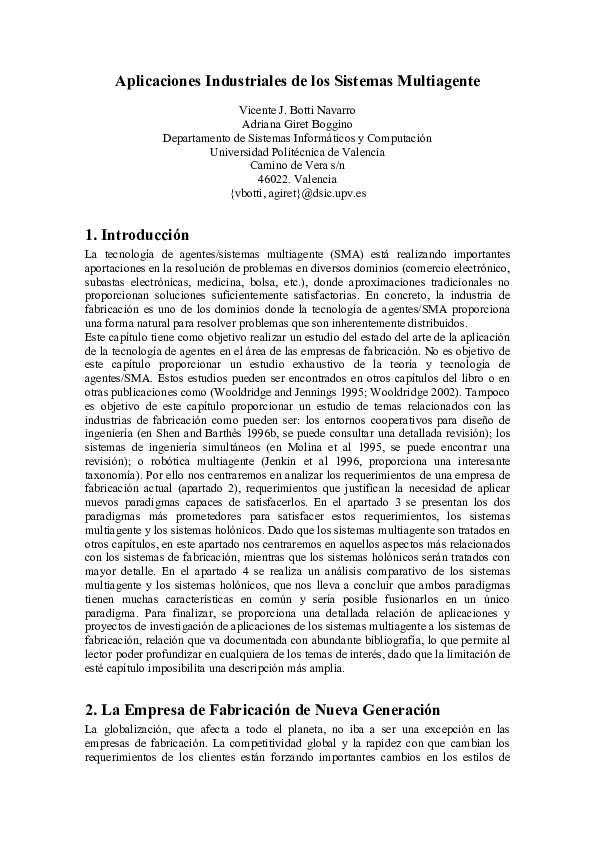 (PDF) Aplicaciones Industriales de los Sistemas Multiagente