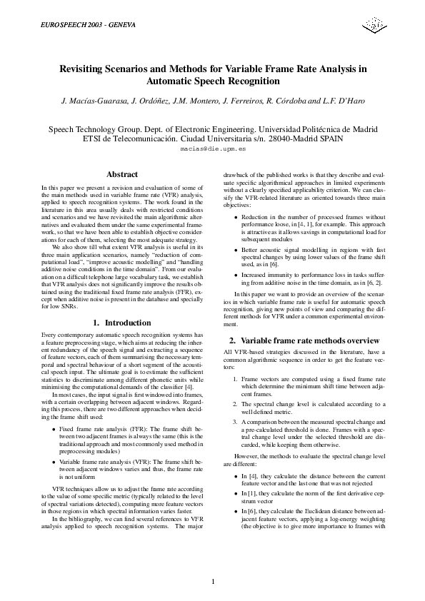 (PDF) Revisiting scenarios and methods for variable frame rate analysis in automatic speech ...