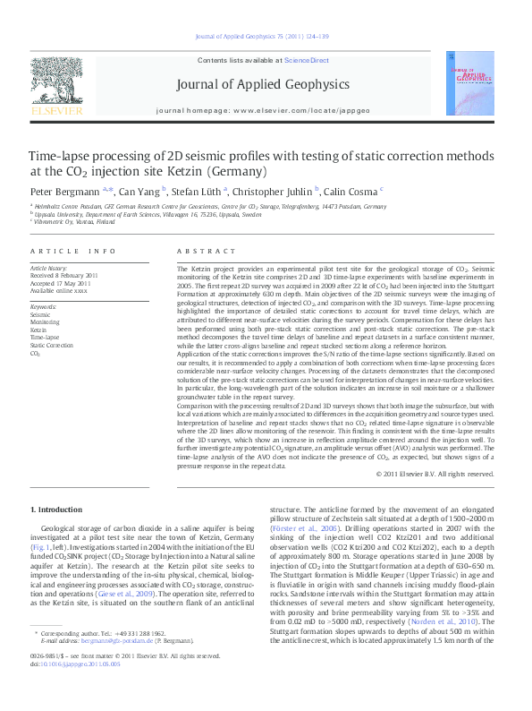 (PDF) Time-lapse processing of 2D seismic profiles with testing of ...