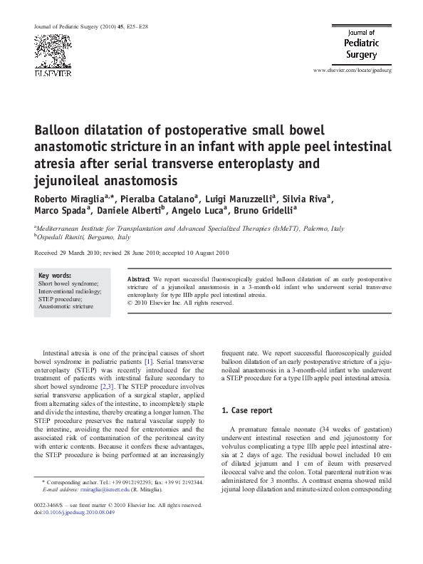 (PDF) Balloon dilatation of postoperative small bowel anastomotic ...
