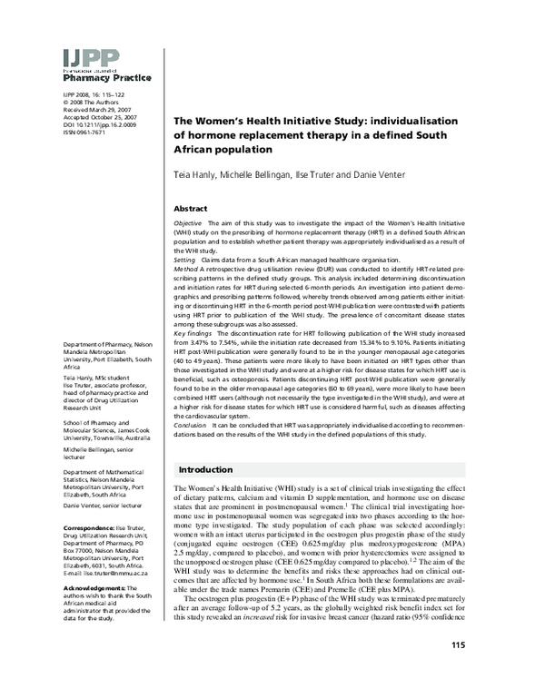 (PDF) The Women's Health Initiative Study: individualisation of hormone ...