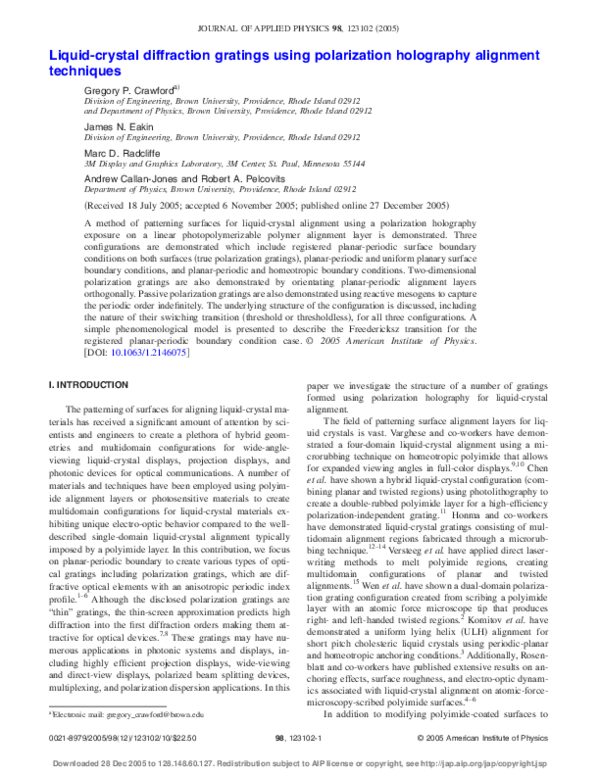 (PDF) Liquid-crystal diffraction gratings using polarization holography alignment techniques