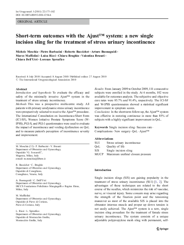 (PDF) Short-term outcomes with the Ajust™ system: a new single incision ...