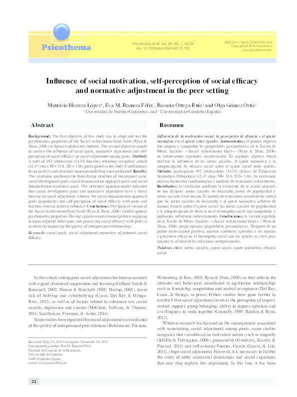 (PDF) Influence of social motivation, self-perception of social ...