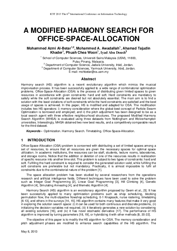 (PDF) A MODIFIED HARMONY SEARCH FOR OFFICE-SPACE-ALLOCATION