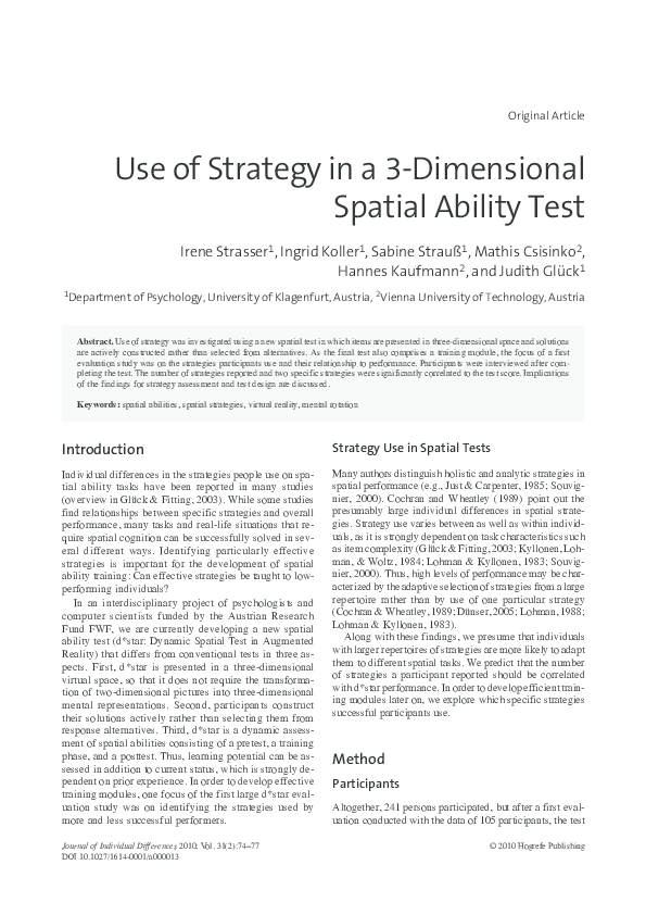 (PDF) Use of strategy in a 3-dimensional spatial ability test