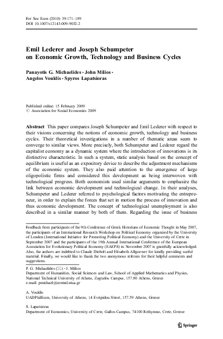 (PDF) Emil Lederer and Joseph Schumpeter on Economic Growth, Technology ...