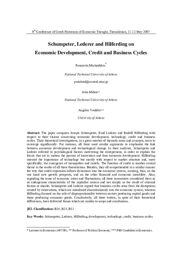 (PDF) Schumpeter, Lederer and Hilferding on Economic Development ...