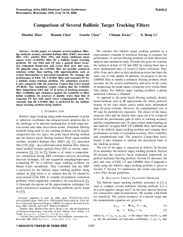 (PDF) Comparison of several ballistic target tracking filters