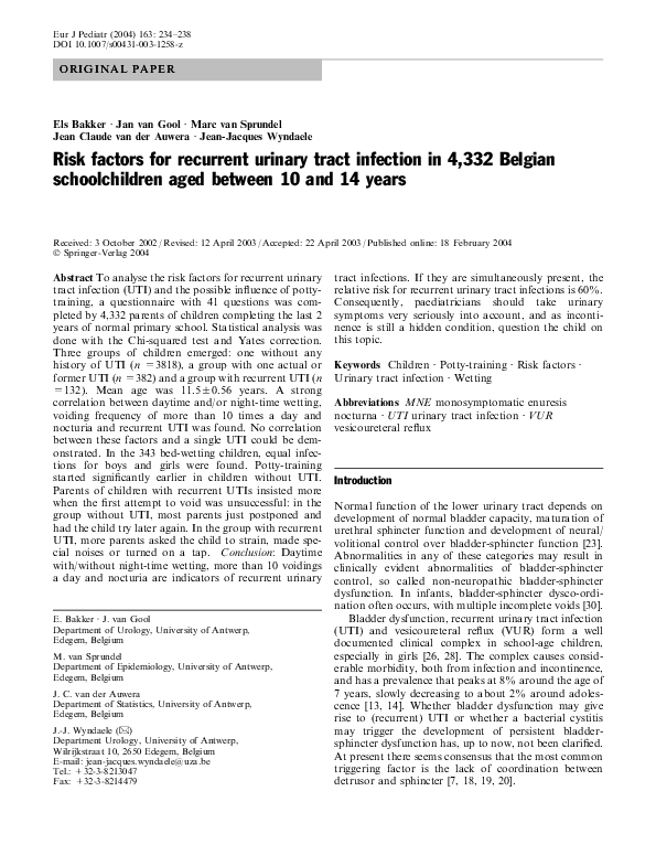 (PDF) Risk factors for recurrent urinary tract infection in 4,332 ...