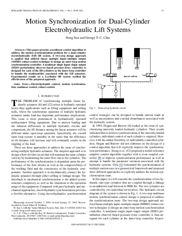 (PDF) Motion synchronization for dual-cylinder electrohydraulic lift ...