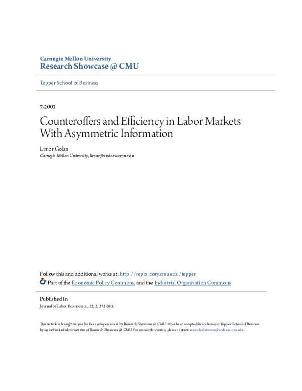 (PDF) Counteroffers and Efficiency in Labor Markets with Asymmetric ...