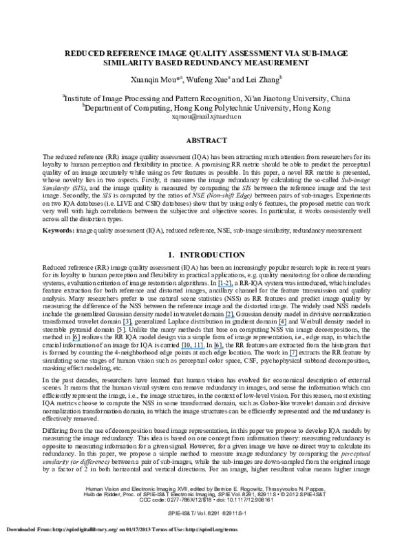 (PDF) Reduced Reference Image Quality Assessment via Boltzmann Machines