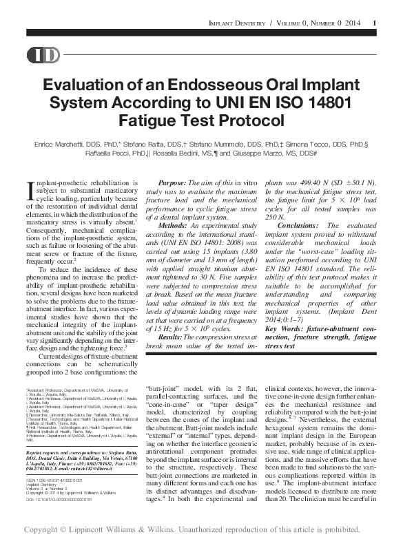(PDF) Evaluation of an endosseous oral implant system according to UNI ...
