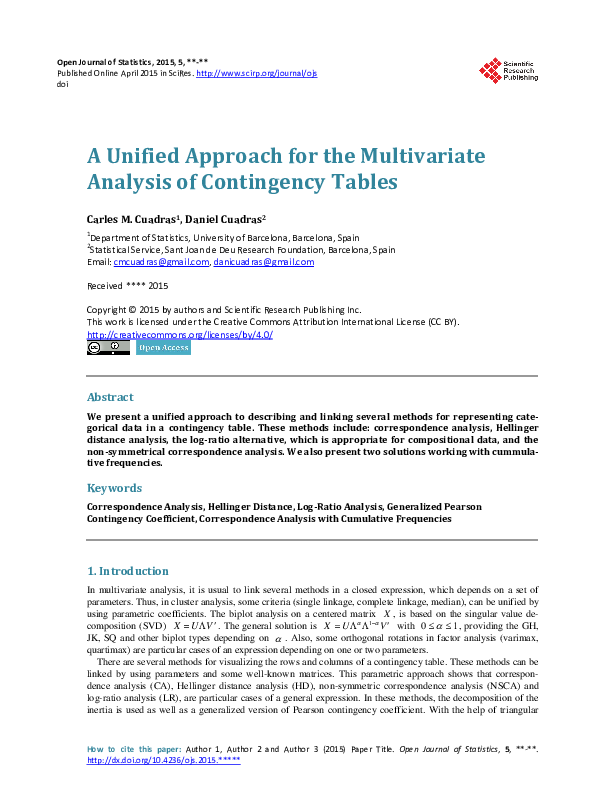 (PDF) A Unified Approach for the Multivariate Analysis of Contingency ...