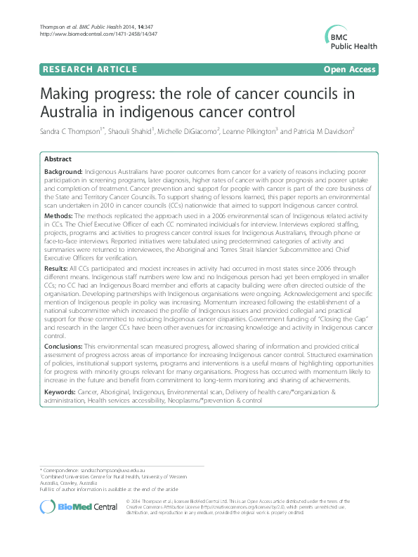 (PDF) Making progress: the role of cancer councils in Australia in ...