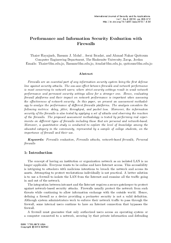 Pdf Performance And Information Security Evaluation With Firewalls