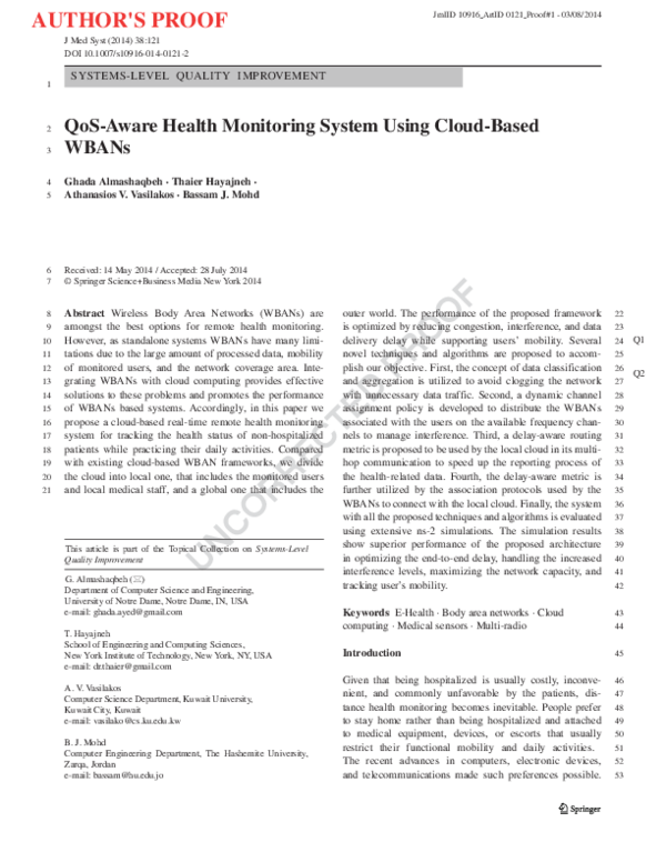 (PDF) QoS-Aware Health Monitoring System Using Cloud-Based WBANs