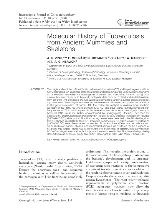 (PDF) Molecular history of tuberculosis from ancient mummies and skeletons