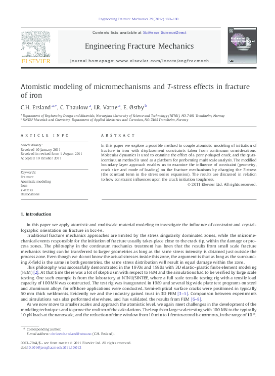 (PDF) Atomistic modeling of micromechanisms and T-stress effects in fracture of iron