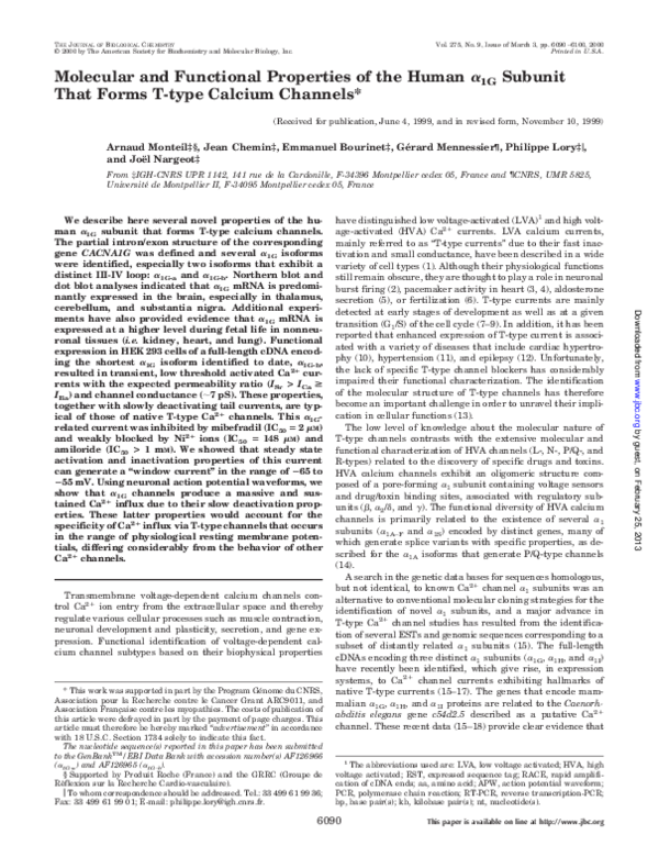 (PDF) Molecular and Functional Properties of the Human alpha 1G Subunit ...