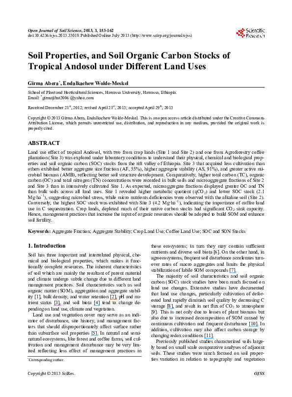 (PDF) Soil Properties, and Soil Organic Carbon Stocks of Tropical Andosol under Different Land Uses