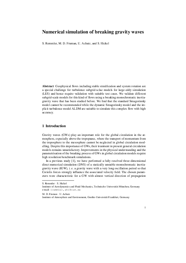 (PDF) Numerical Simulation of Breaking Gravity Waves