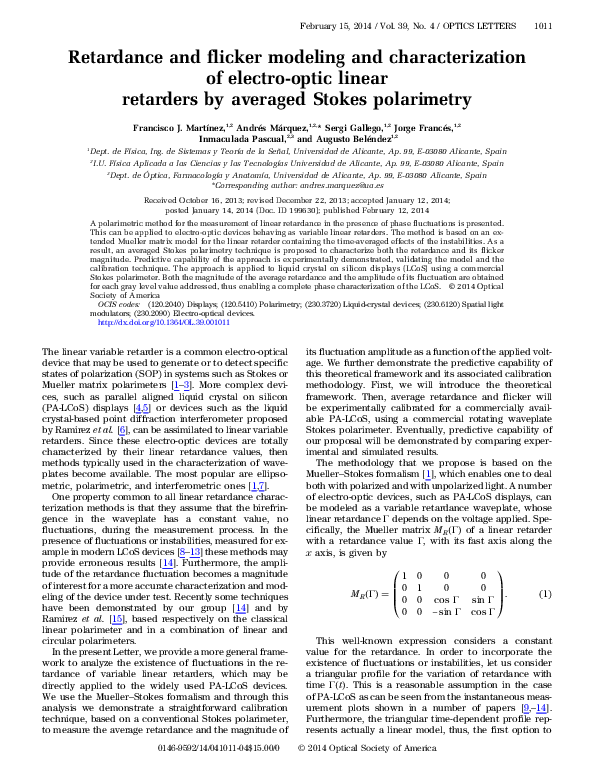 (PDF) Retardance and flicker modeling and characterization of electro ...