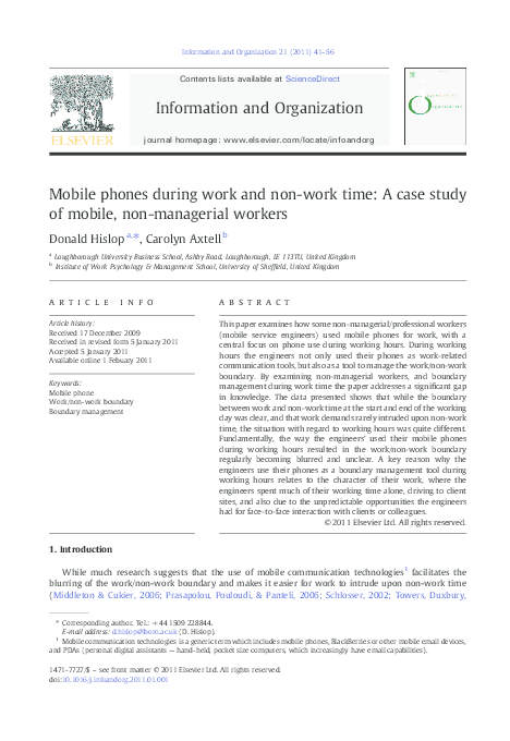 (PDF) Mobile phones during work and non-work time: A case study of ...
