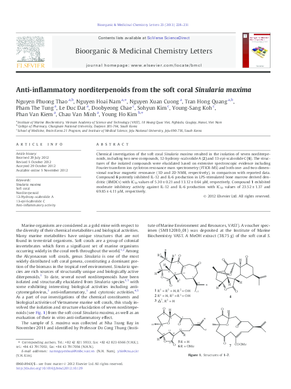 (PDF) Anti-inflammatory norditerpenoids from the soft coral Sinularia ...