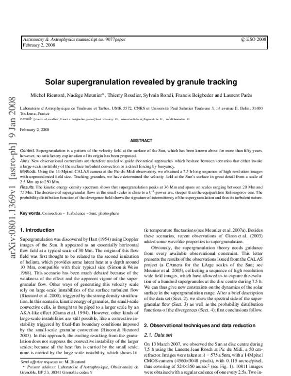 (PDF) Solar supergranulation revealed by granule tracking