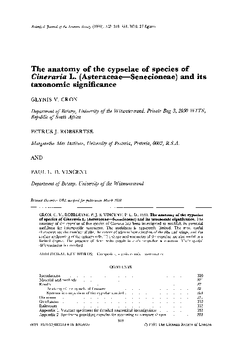 (PDF) The anatomy of the cypselae of species of Cineraria L ...