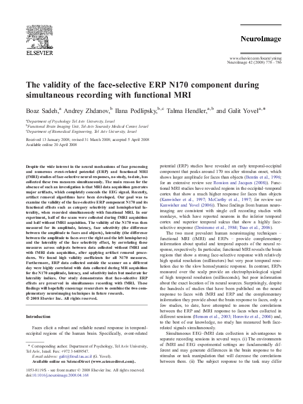 (PDF) The validity of the face-selective ERP N170 component during ...