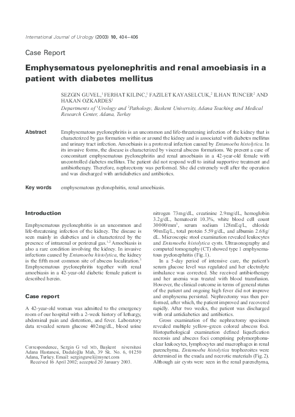 (PDF) Emphysematous pyelonephritis and renal amoebiasis in a patient ...