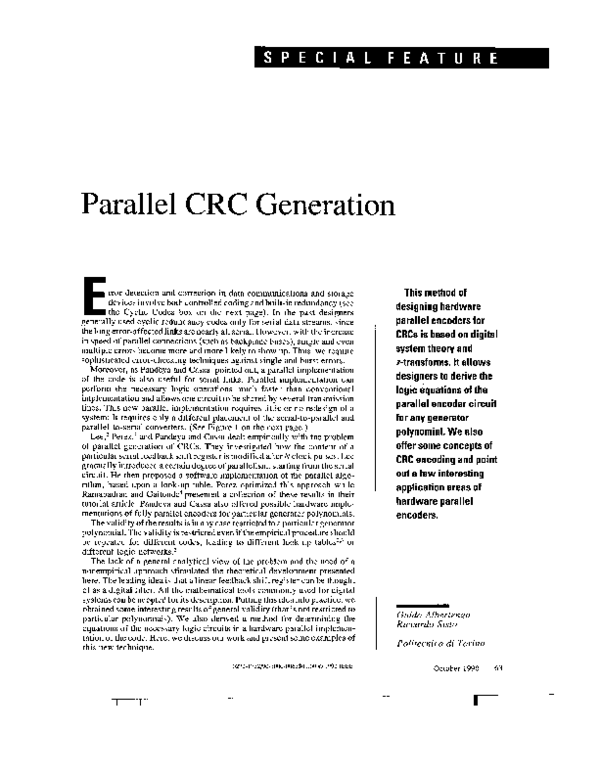 Pdf Parallel Crc Generation
