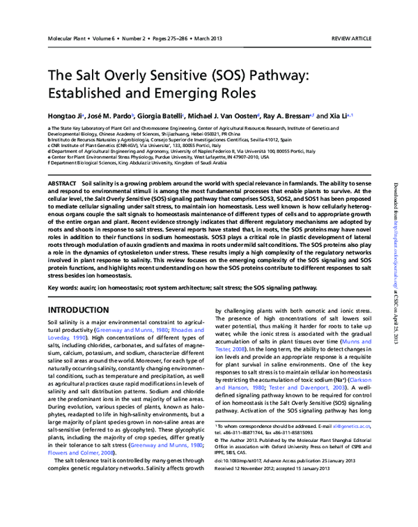 (PDF) The Salt Overly Sensitive (SOS) Pathway: Established and Emerging ...
